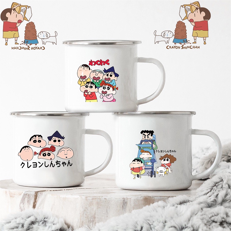 Crayon Shin-chan Print Water Cup Enamel Coffee Milk Cups Hot Cocoa ...