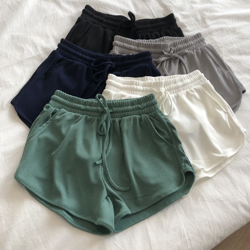 Ready Stock Women Solid Color Shorts Drawstring Elastic waist Casual ...