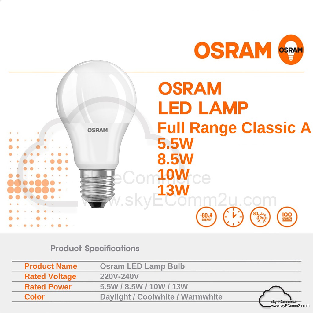OSRAM 5.5W 8.5W 10W 13W LED Bulb Value Classic A60 A50 E27 6500K 2700K SIRIM | Shopee Malaysia