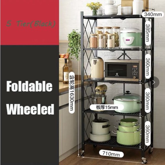 Foldable Stainless Steel Rack Wheeled Oven Kitchen Shelves Rack Storage ...