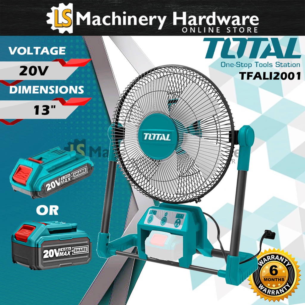 TOTAL Li-ion Fan with AC Wall Plug, Multi Purpose Portable/Table, Timer ...