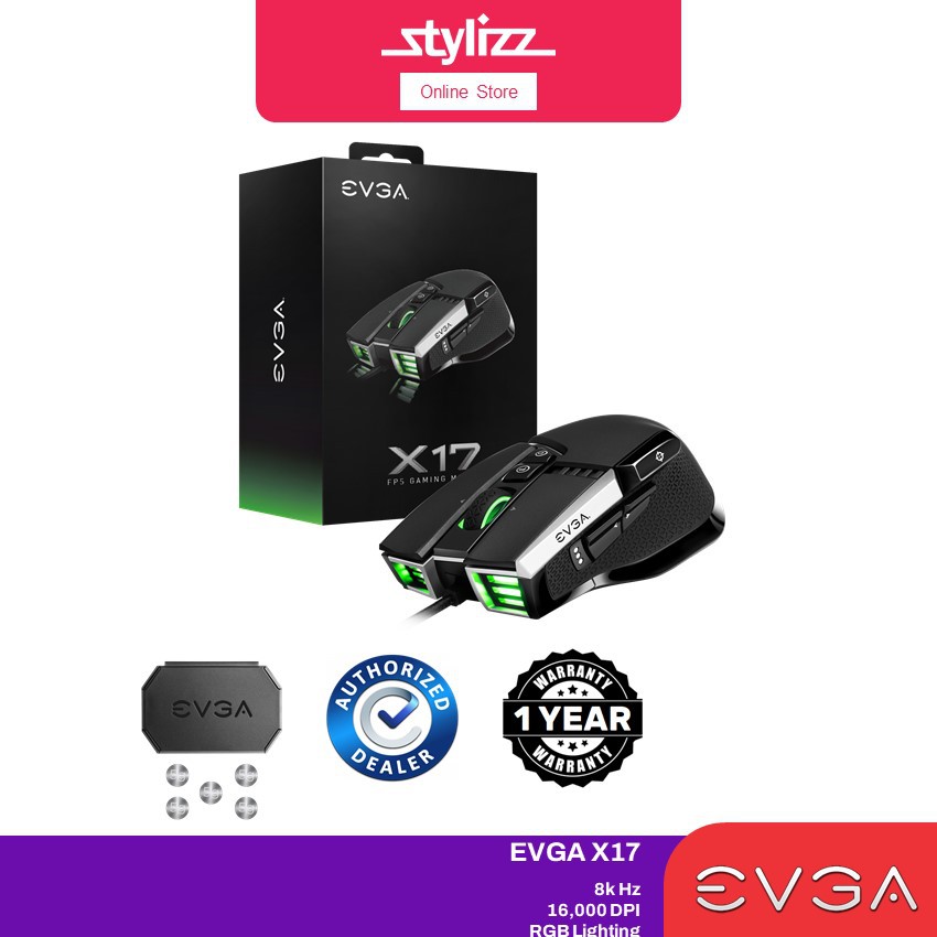 EVGA X17 Gaming Mouse, 8k, Wired, Black, Customizable, 16,000 DPI, 5 ...