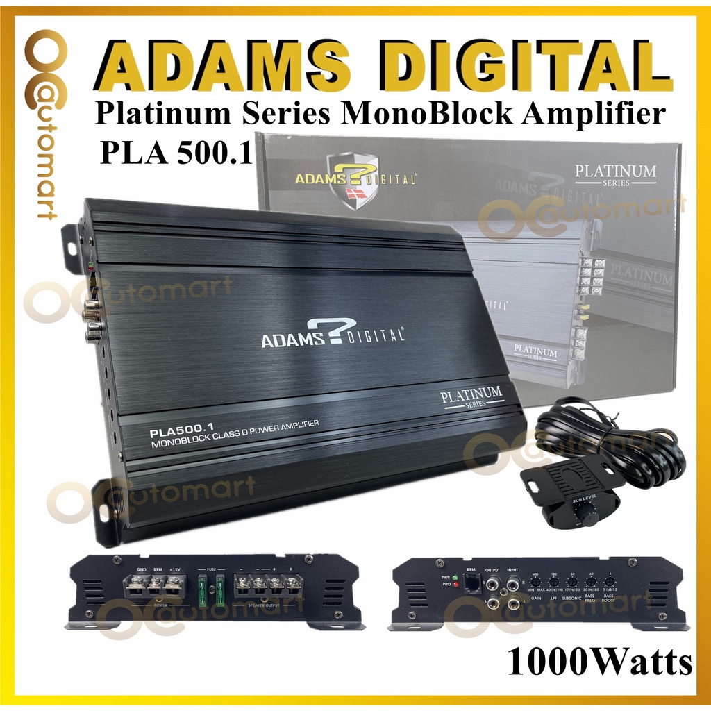 Adams Digital Class D MonoBlock Power Amplifier 1000Watts PLA 500.1 Car ...