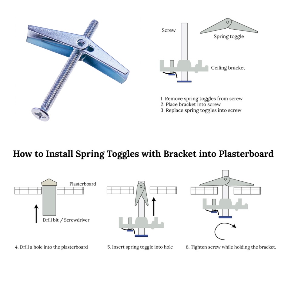 Metal Spring Toggles Butterfly Anchor Screws for Plaster Ceiling ...