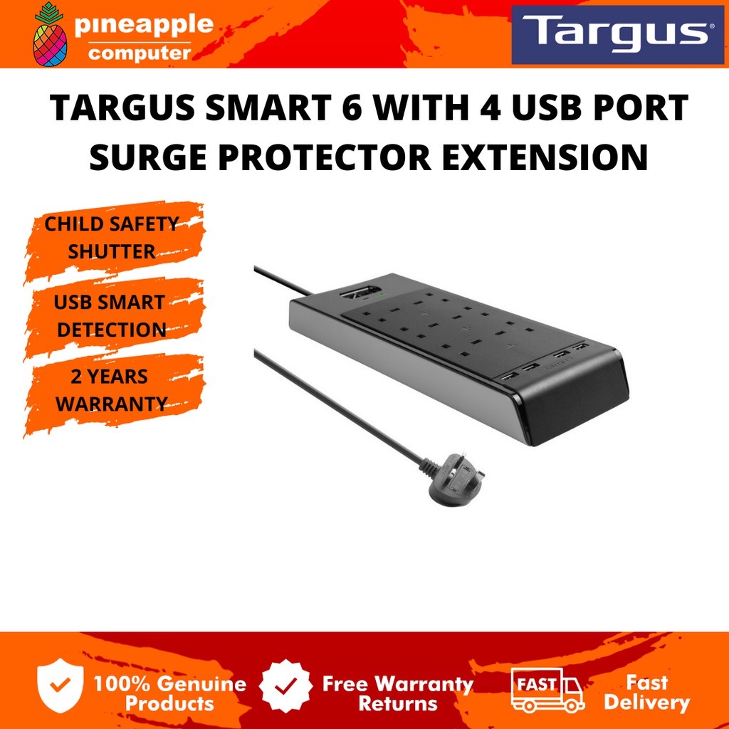 Targus Smart Surge 6 Socket Surge Protector - Black APS11AP-50 | Shopee ...