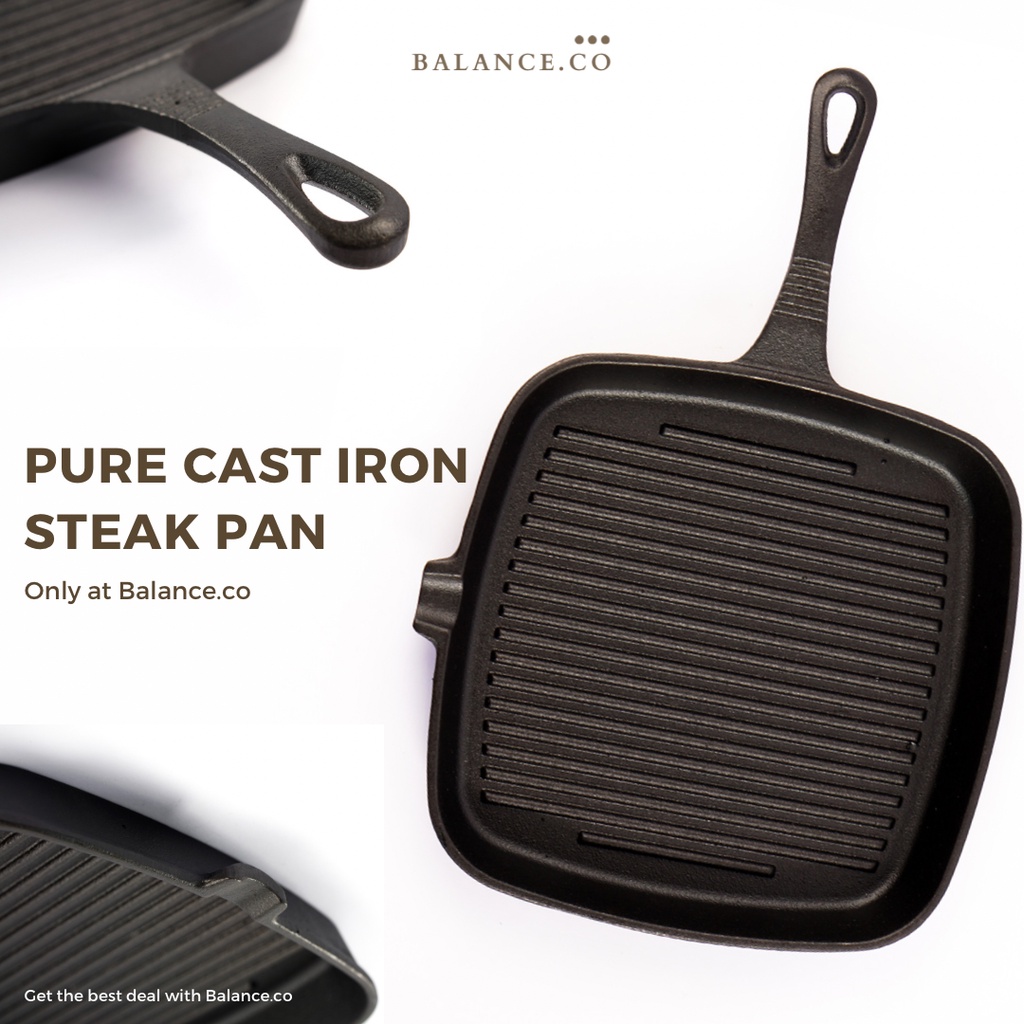 24CM Balance.co Pure Cast Iron Steak Grill Skillet Uncoated NonStick ...