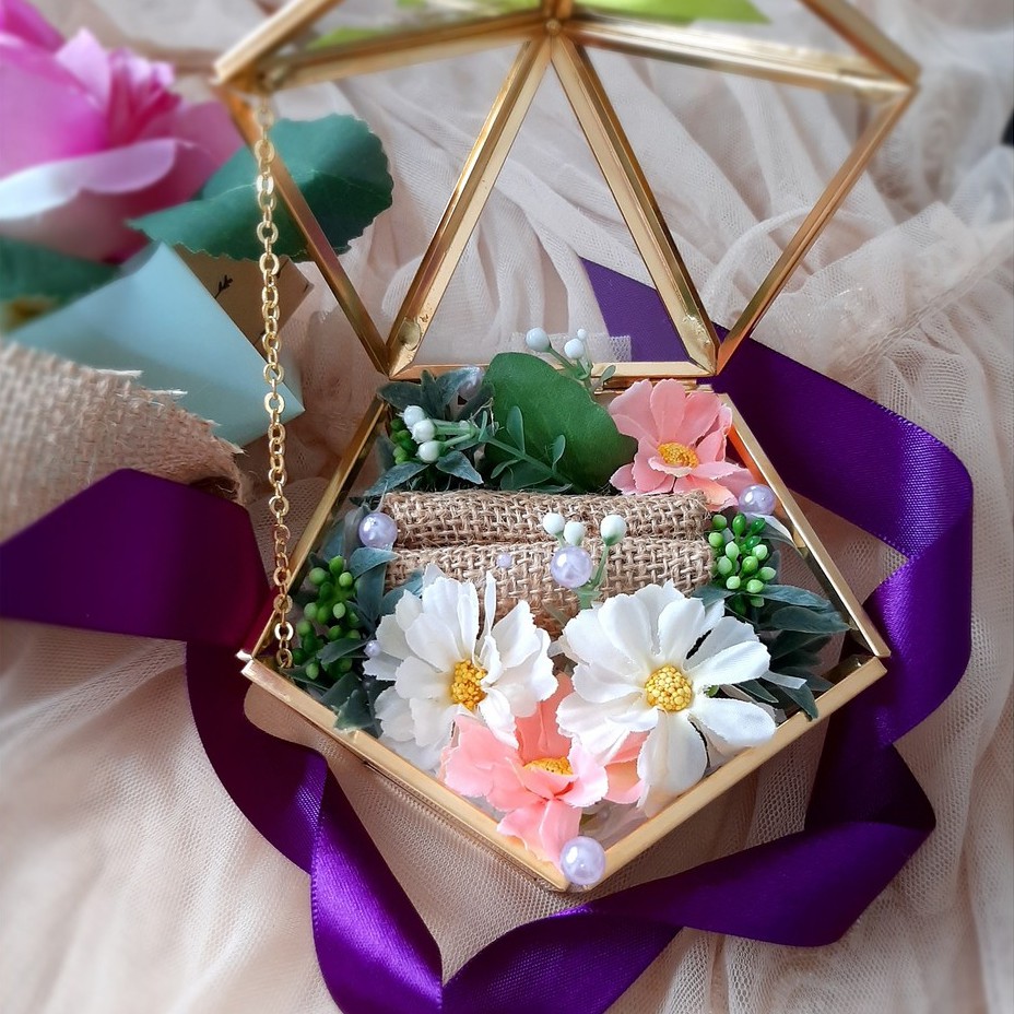 Cincin kahwin Glass💍Box CUSTOMIZE Decorate+Flower Bouquet /Hantaran ...