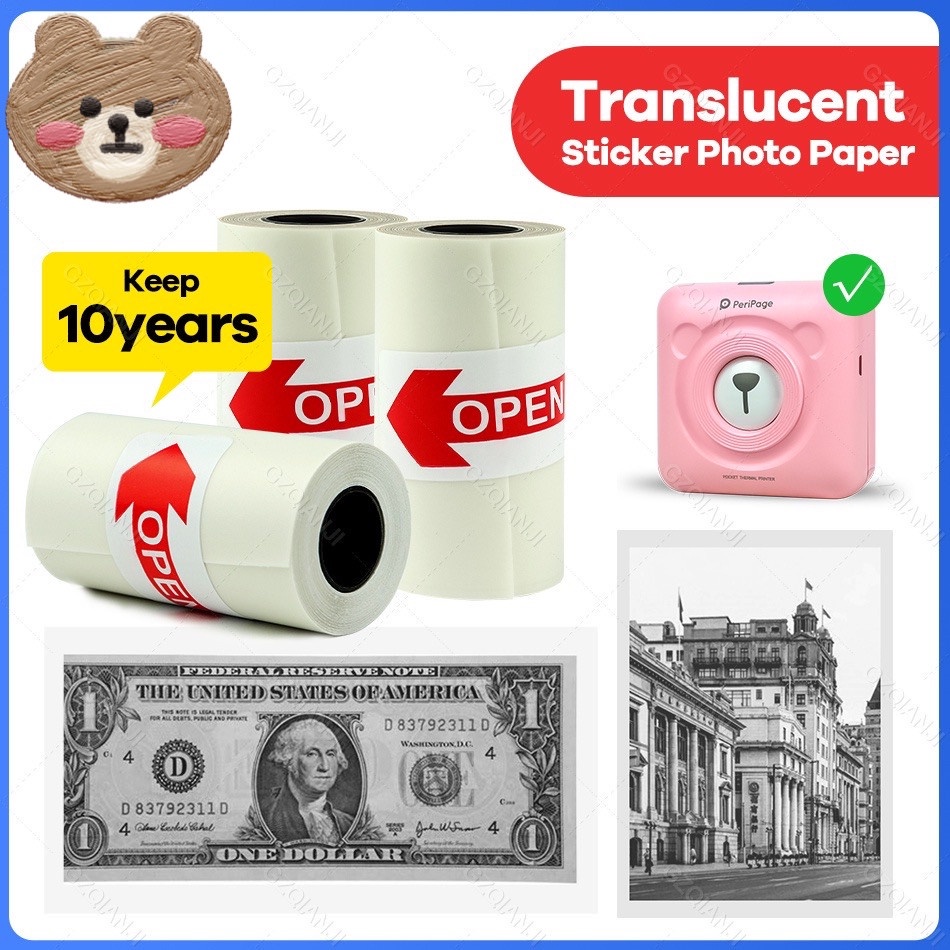 3 rolls - 57*30mm Semi Transparent Sticker Thermal Photo Paper Label ...