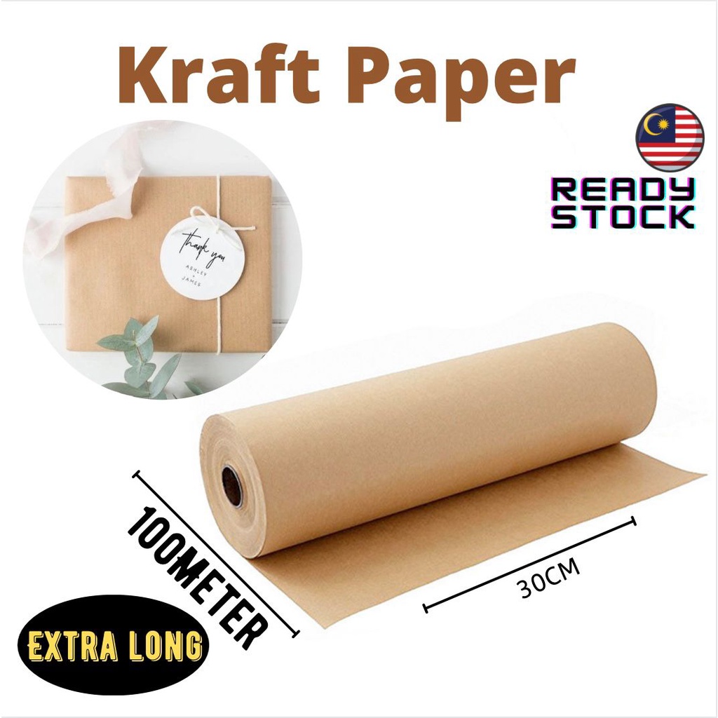 Brown Kraft Paper Roll (30cm X 100Meter) Gift Wrapping Paper Kertas ...