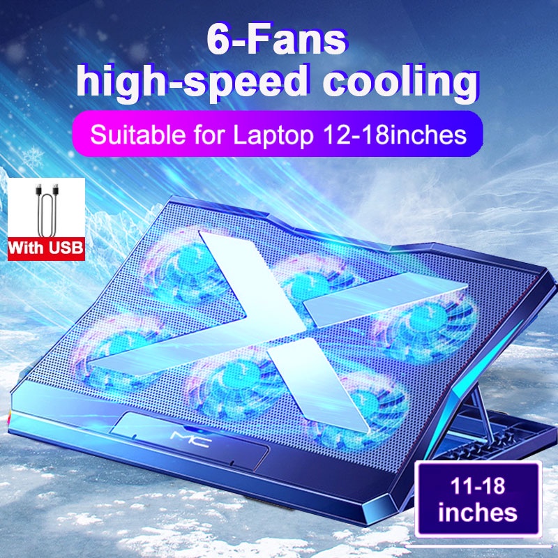 6 Cooling Fans Laptop Stand Cooler Pad Liftable foldable 12-18 inch for ...