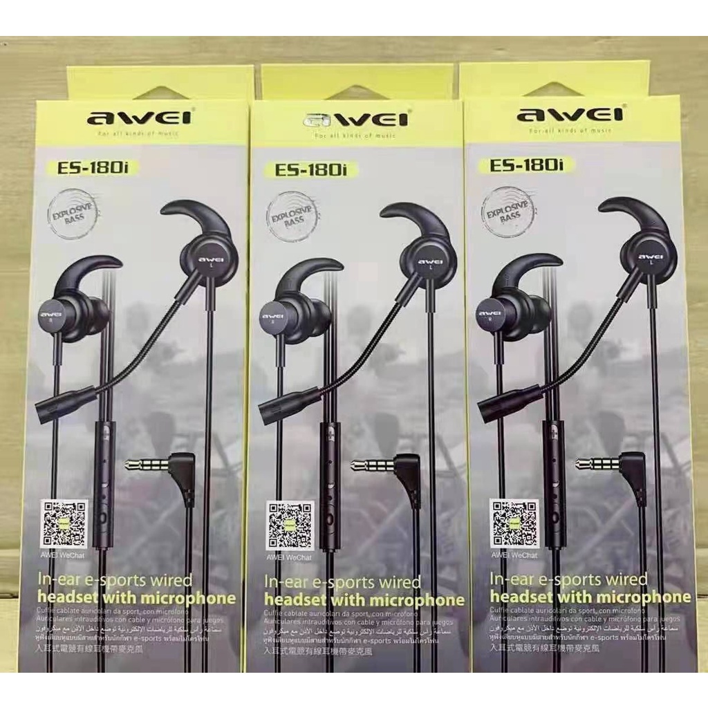 AWEI ES 180i In-ear Gaming Earphones 3.5mm Plug With Microphone For ...