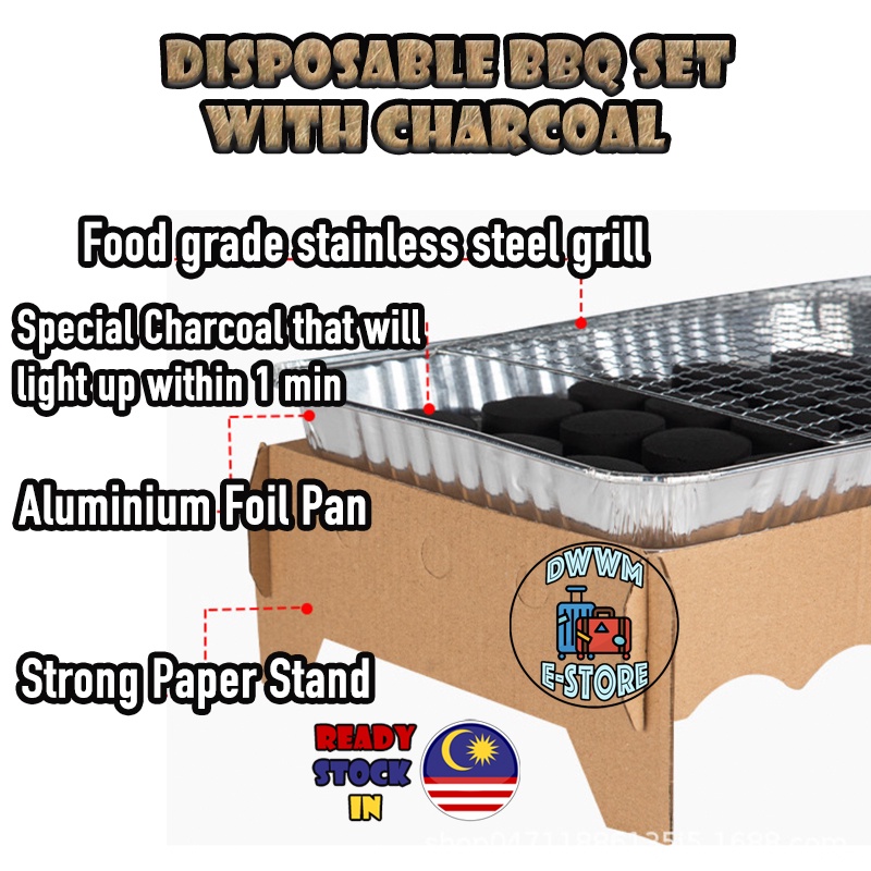 Disposable Instant BBQ Grill 4pax with Charcoal Portable Barbecue Set ...