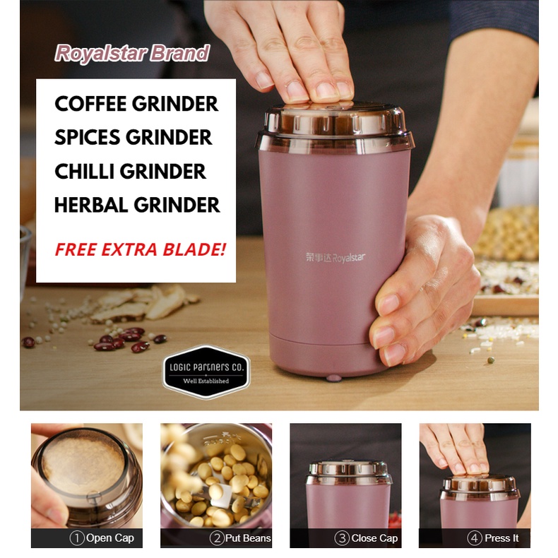 Royalstar Coffee Bean Grinder 304 Stainless Steel Grain Mill Dry Chili ...