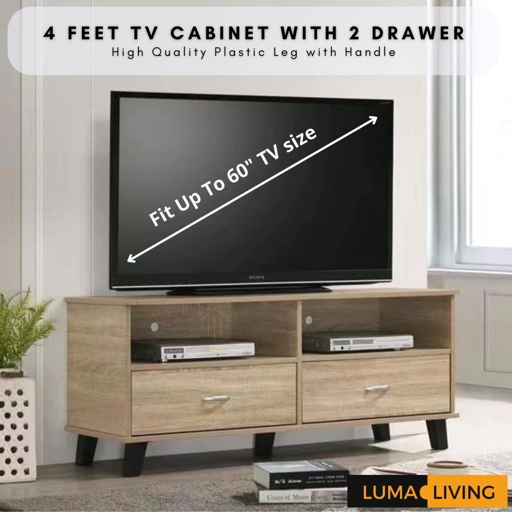LUMA Living Rak TV 4ft with 2 Drawer TV Cabinet with Shelf Storage ...