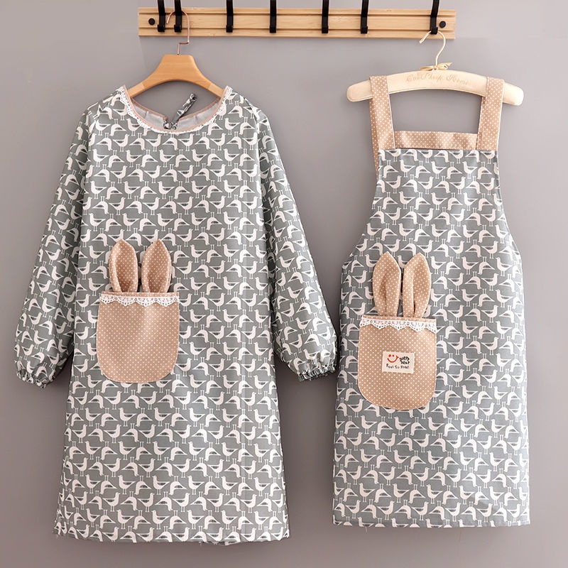 Women's Canvas Kitchen Outer Wear Long Sleeve Apron Home Youth Korean ...