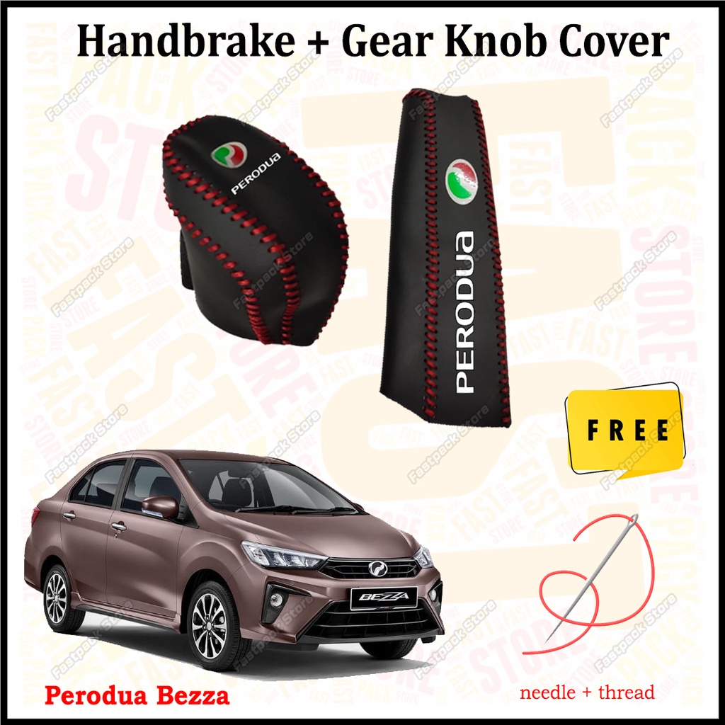 2 in 1 Leather Gear Knob Cover + Handbrake Cover For Perodua Bezza with ...
