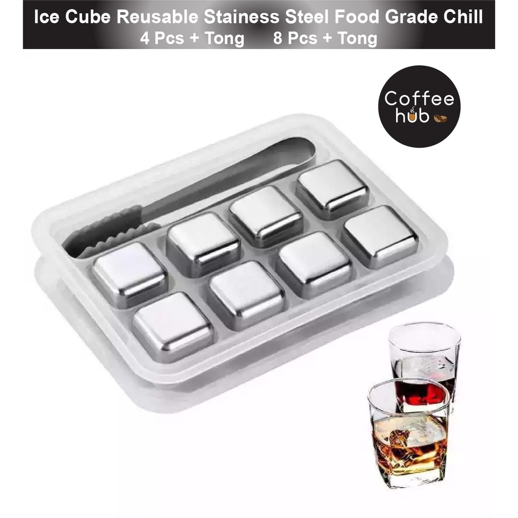 (Ready Stock)Ice Cubes Reusable Metal Chilling Stones Stainless Steel ...