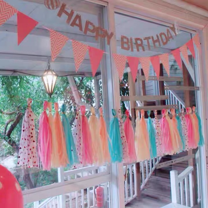 5pcs Long Tassel Tissue Paper Pom Pom Foil Garland Tinsel Banner ...