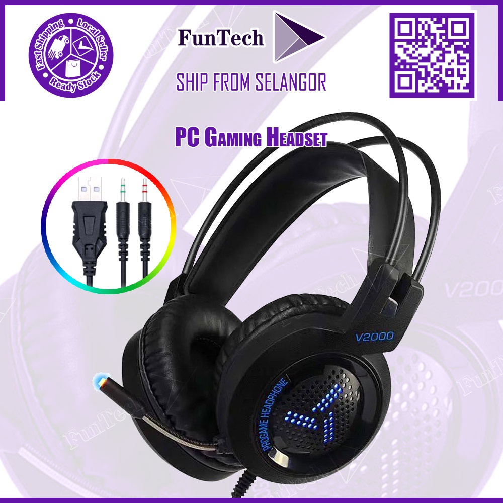Colorful LED Game Headset ProGame v2000 PC Gaming Headphone USB+3.5mm ...