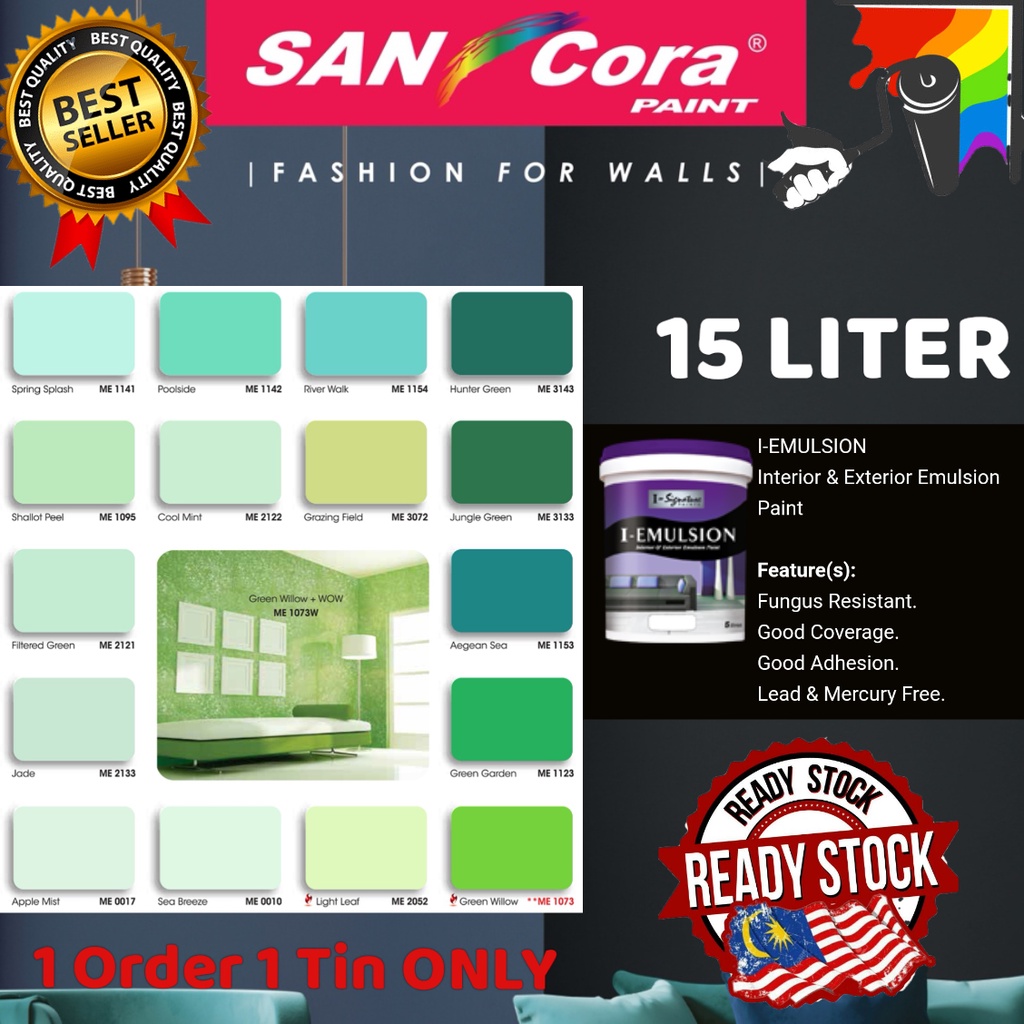 SINAR SANCORA I-EMULSION PAINT 15 LITER HARMONIES GREEN INTERIOR WALL ...
