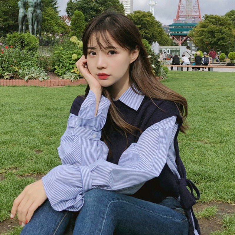 Set of elegant Korean style lace gile sweater + long-sleeved female ...