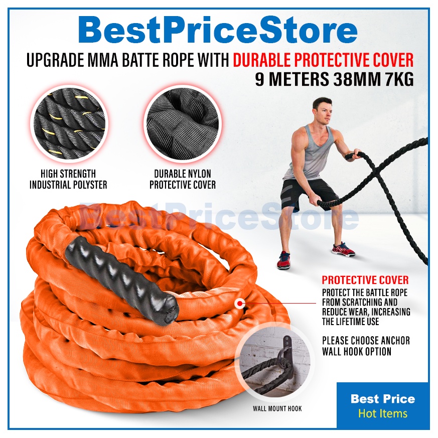 BPS 9 meters 38mm MMA Battling Training Muscle Battle Rope Home Gym ...