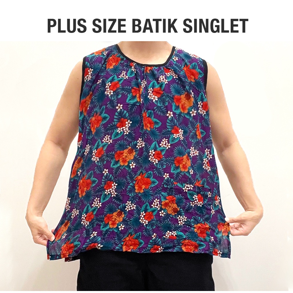 PLUS SIZE BATIK Singlet Kain Sejuk Tank Top Wanita Size Besar Women ...