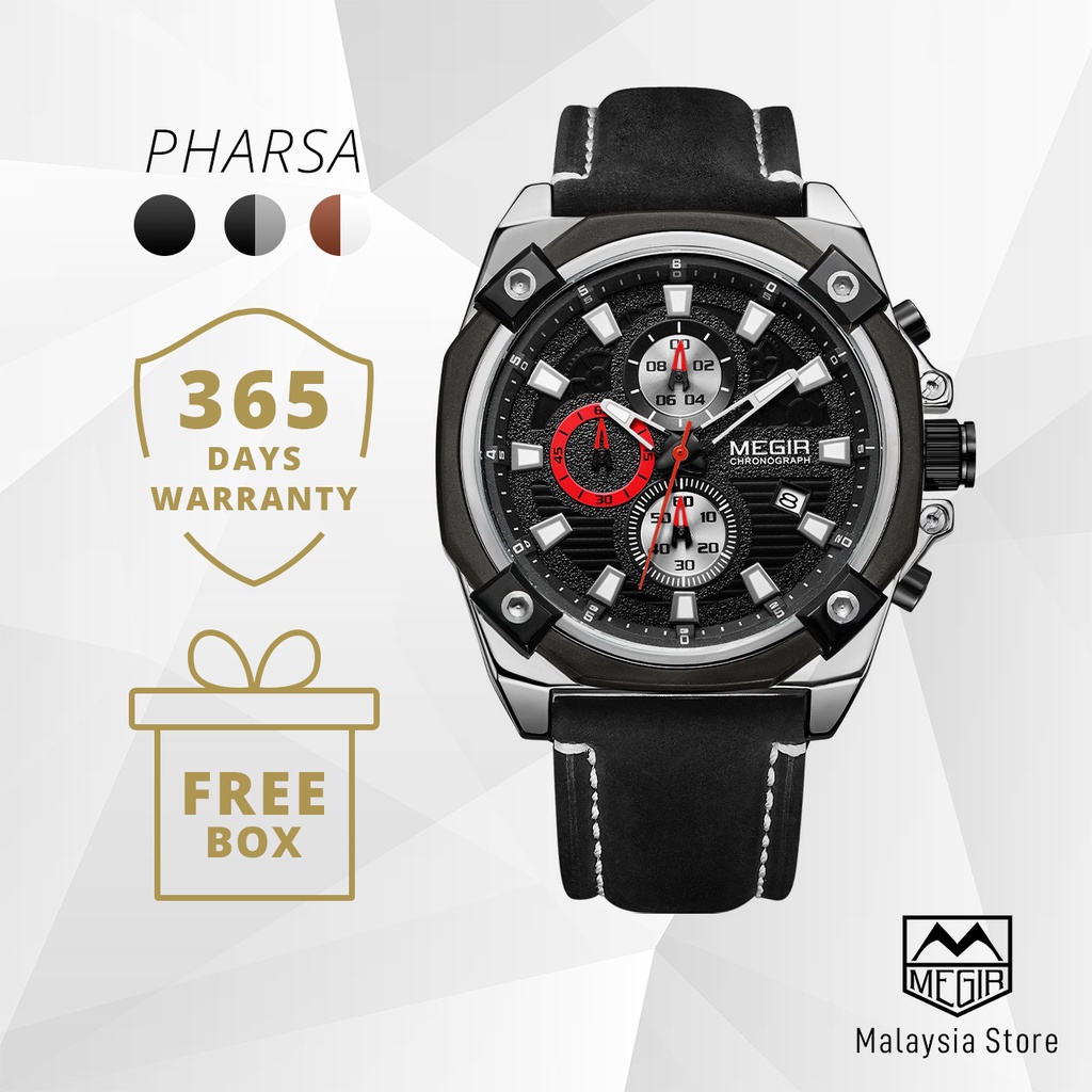 MEGIR Pharsa Men Quartz Watches Genius Leather Chronograph | Shopee ...