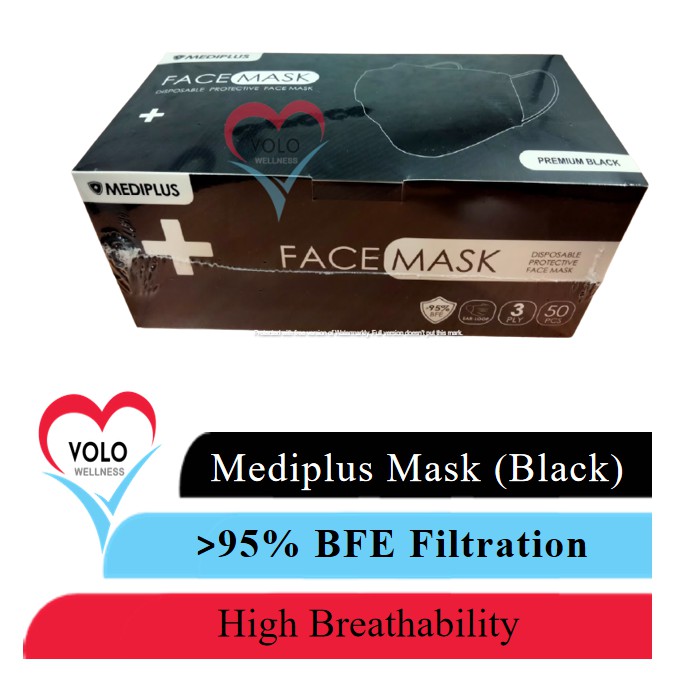 Mediplus 3-ply Earloop Disposable (BLACK) Face Mask (Adult) - 50pcs/box ...
