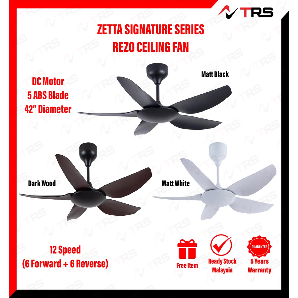 Rezo Zetta Ceiling Fan 42" 12 Speed 5 ABS Blades DC Motor | Shopee Malaysia