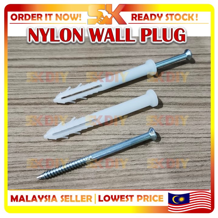 🇲🇾Nylon Wall Plug Nylon Anchor Plug Wall Plug PVC Plug Nail Screw #8 x ...