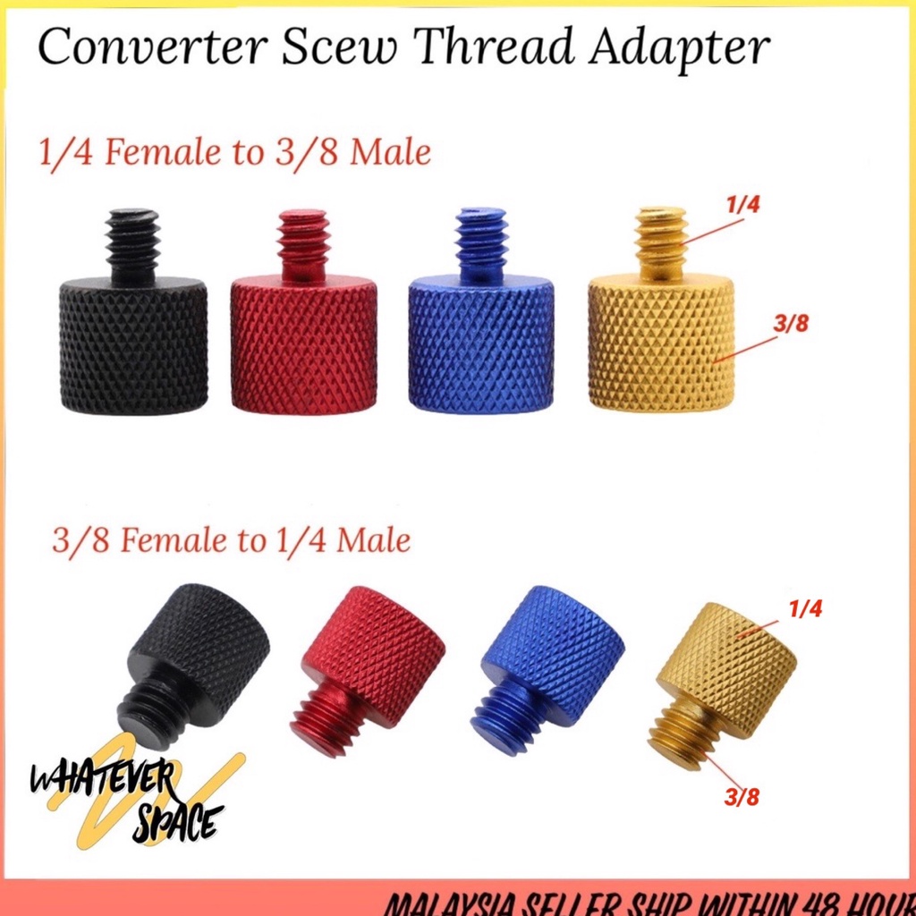 1/4" 3/8 Converter Screw Thread Adapter Aluminum Alloy Screw Mount ...