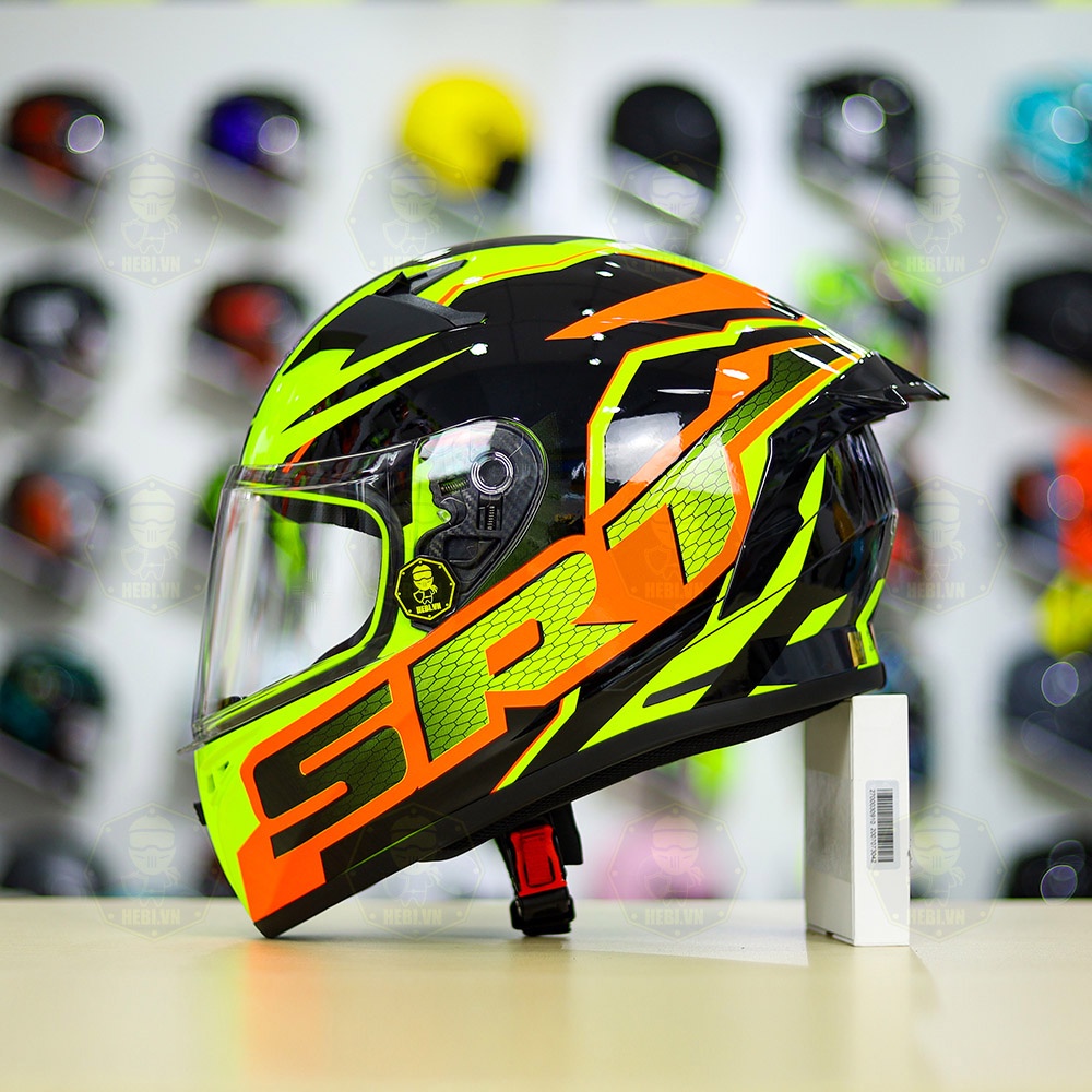 Yohe 978 plus SRT full face hat with 1 glasses orange yellow green ...