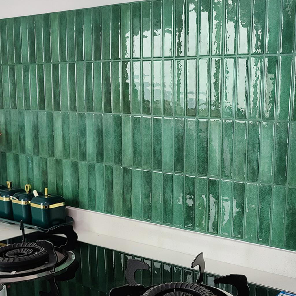 3D Green Tile Pattern Imitation Tile Stickers Kitchen And Bathroom Backsplash Tile Wall Stickers ...