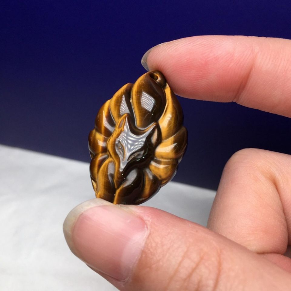 Natural Tiger Eye Stone Nine Tailed Fox Pendant Little Fox Pendant Jade ...