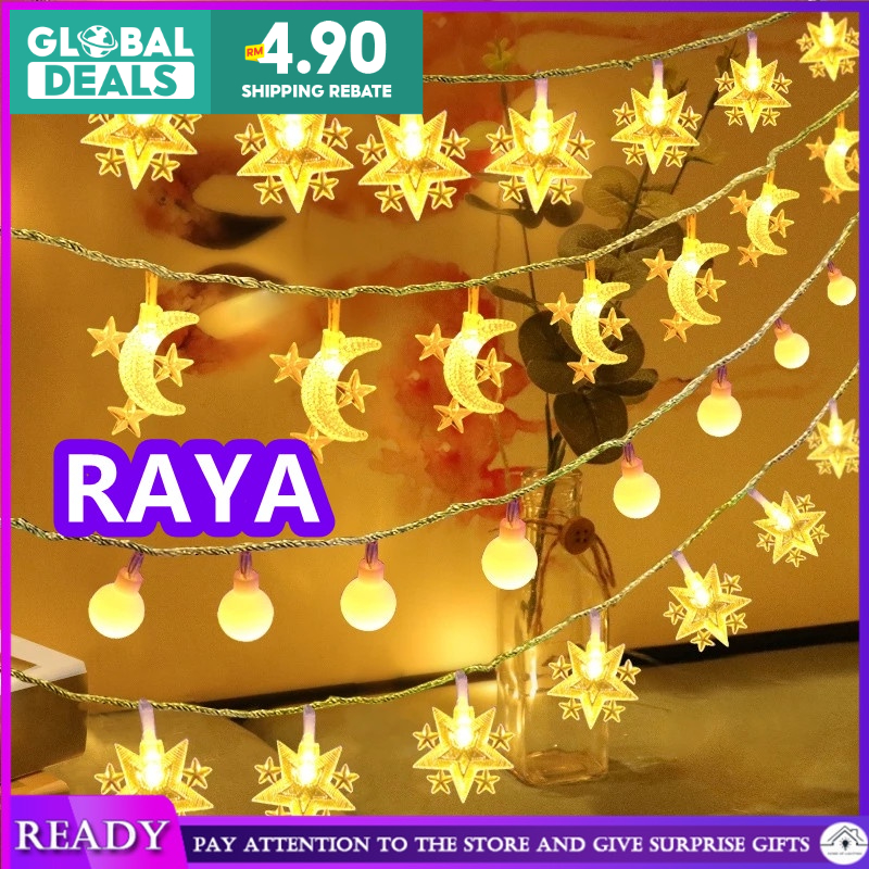 💡READY STOCK💡Lampu Raya LED kelip Star Moon String Lights LED Fairy ...