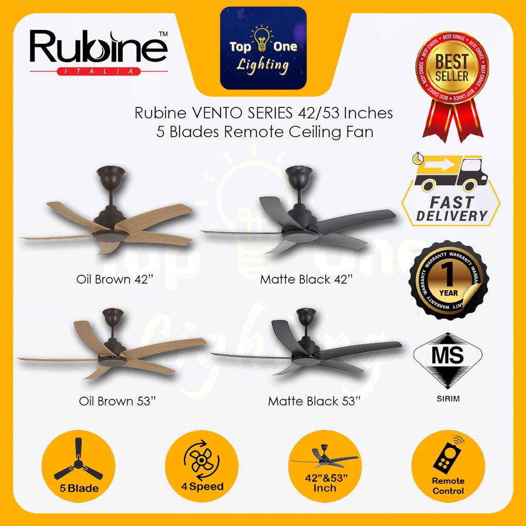Rubine VENTO SERIES 42 / 53 Inches 5 Blades Ac Motor Ceiling Fan 4 ...