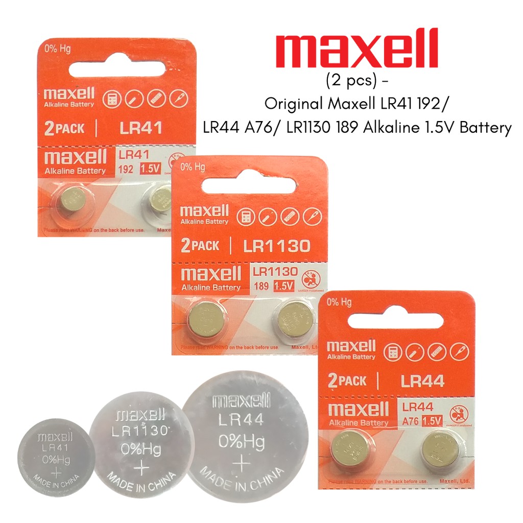 (2Pcs) Original Maxell LR41 192 / LR44 A76 / LR1130 189 Alkaline 1.5V Battery - Original Maxell ...