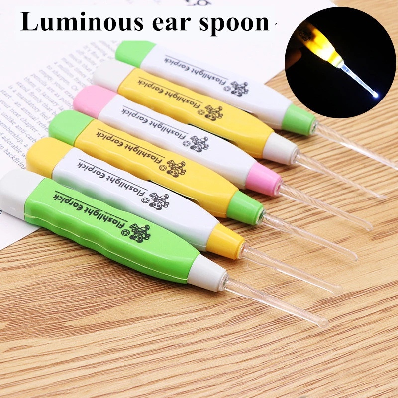Flashing LED light Ear Cleaner Earpick Remove Ear Wax Spoon Curette Ear ...
