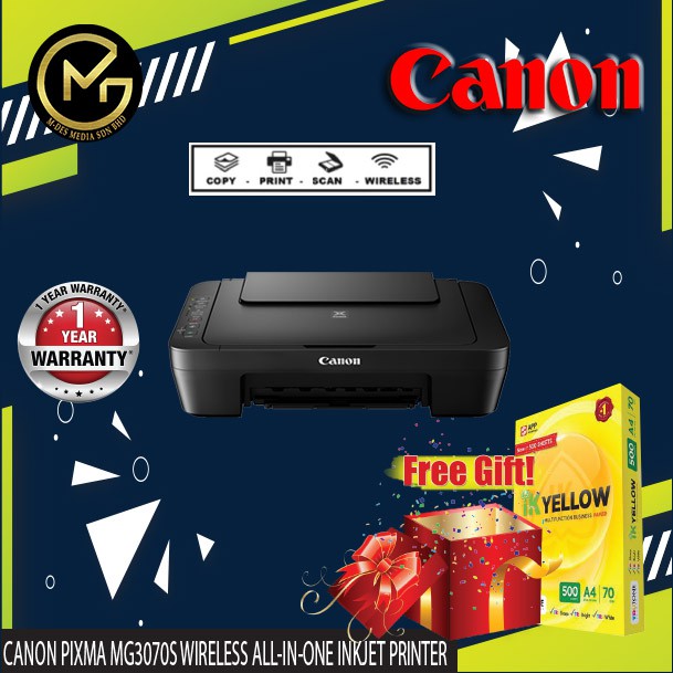 CANON PIXMA MG3070S WIRELESS 3 IN 1 COLOR INKJET PRINTER + RANDOM FREE ...
