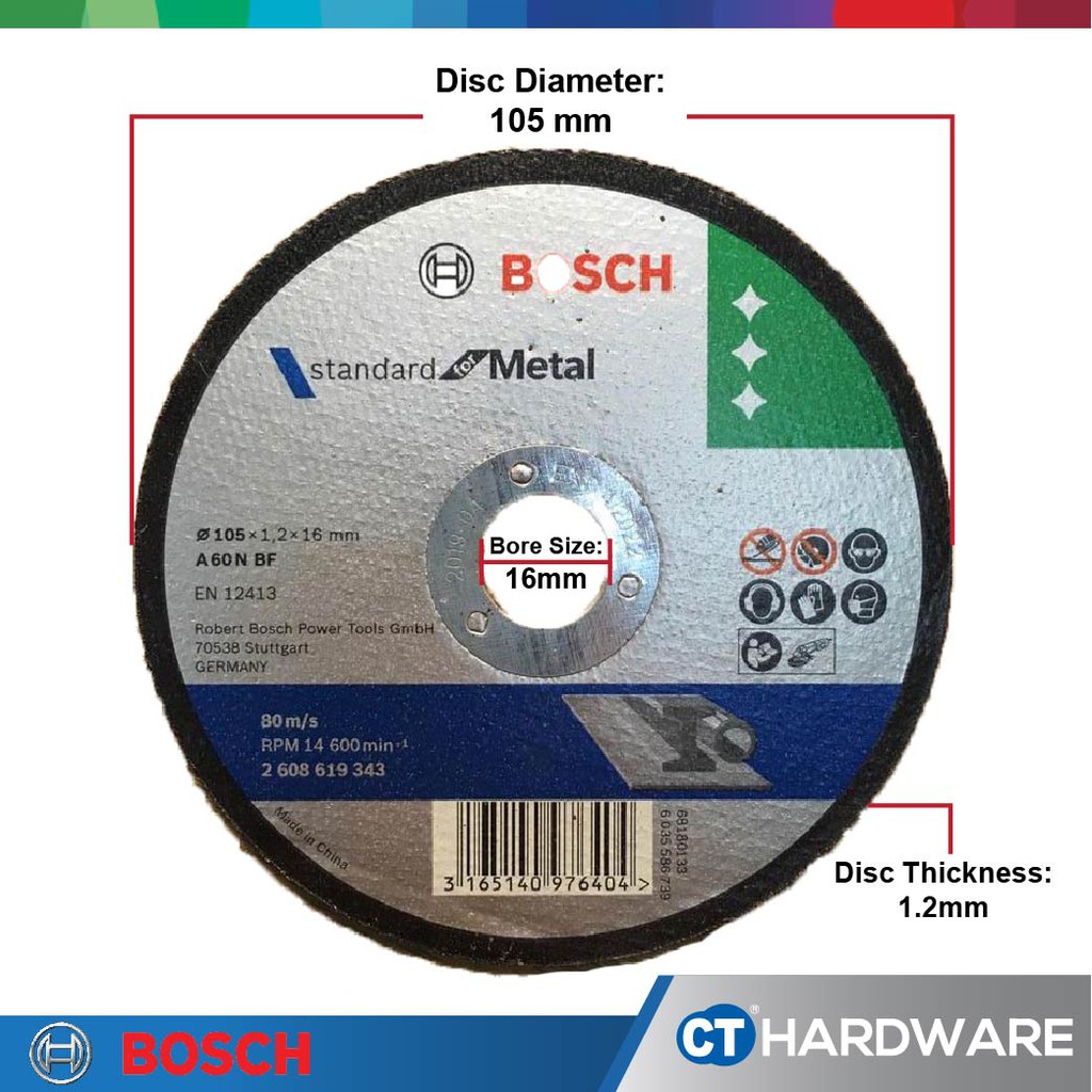BOSCH 4" METAL CUTTING DISC 105mm x 1.2mm x 16mm FOR STANDARD METAL ...