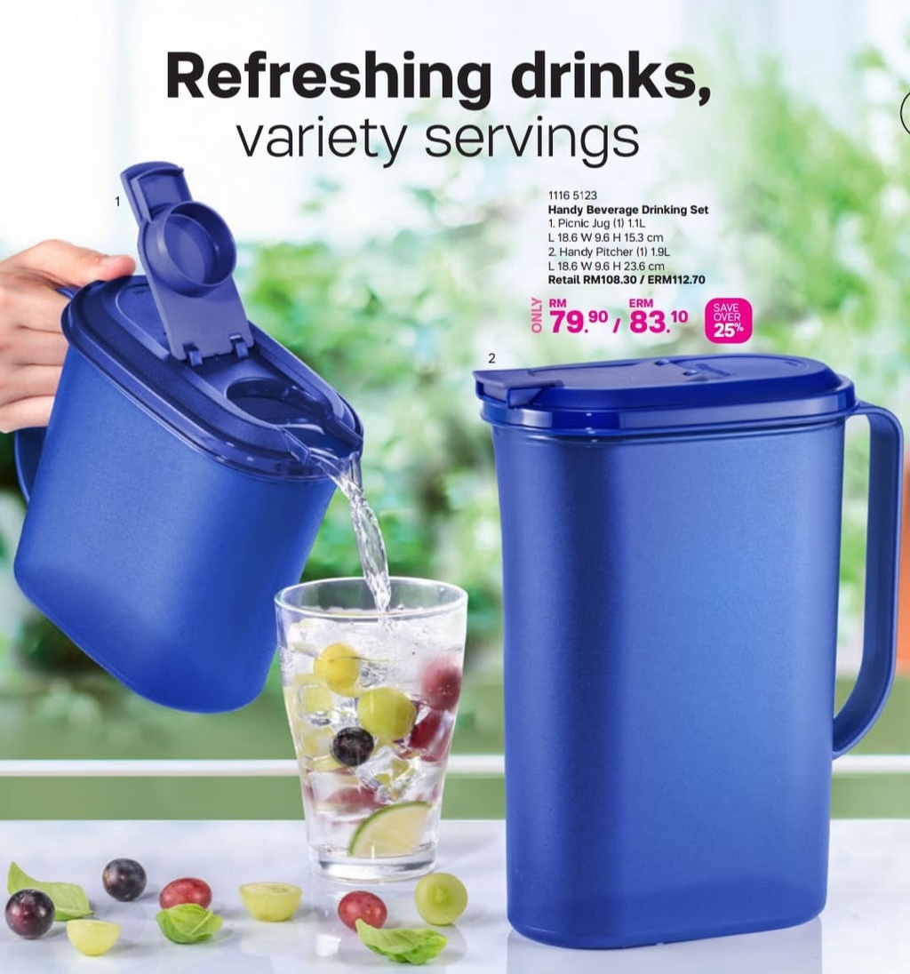 Tupperware Royale Blue Handy Beverage Drinking Pitcher Jugs Pitchers ...
