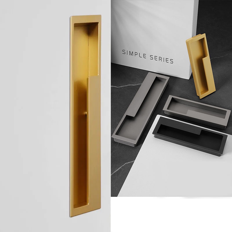 1pc Zinc alloy Black Gold Hidden Recessed Cabinet Long Handle Interior ...