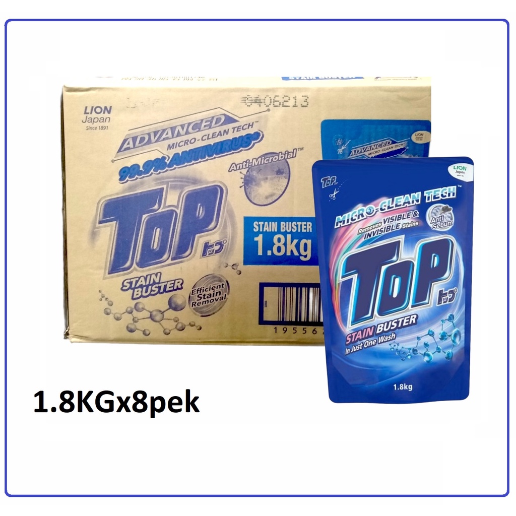 Top Liquid Detergent Stain Buster Blue Refill (1.8kgx8)1ctn | Shopee ...