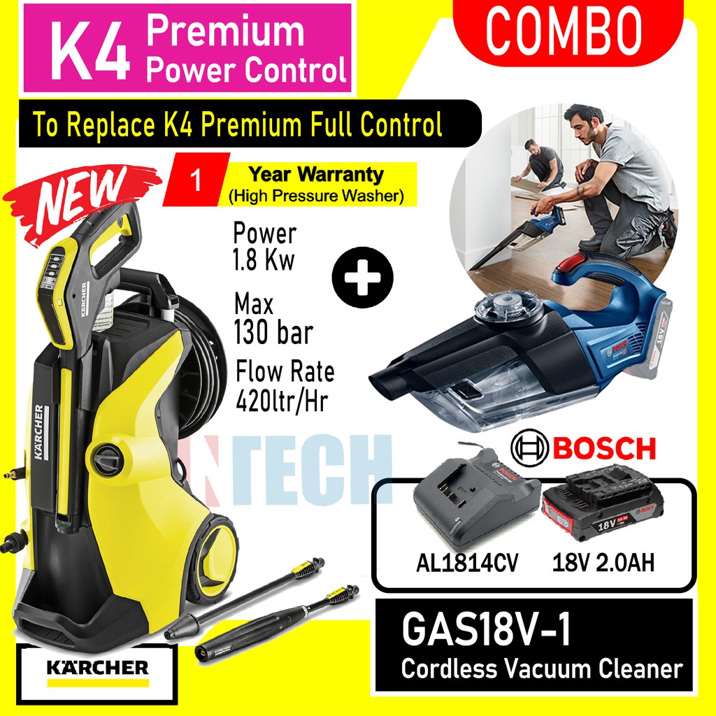 K4 PREMIUM POWER CONTROL + GAS18V-1 KARCHER HIGH PRESSURE CLEANER ...
