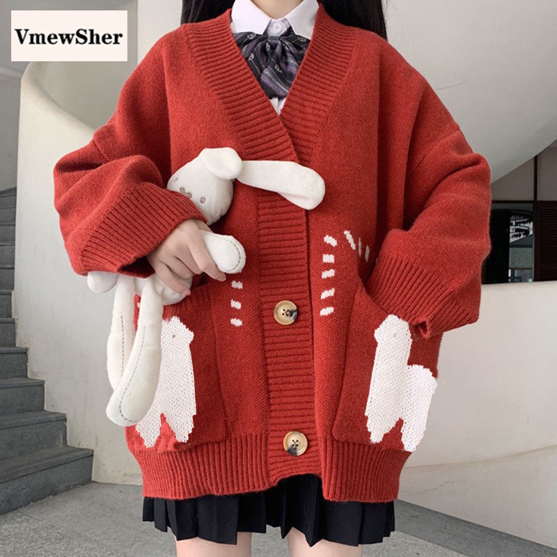VmewSher New Autumn Spring Women Sweater Cardigan Cute Sheep Pattern Long Sleeve Female Knitted ...