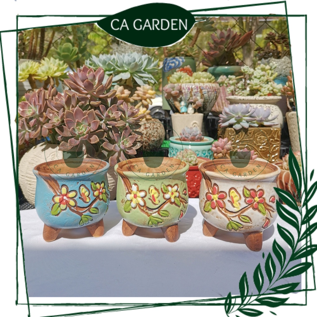Korea Style Succulent Plant Pot Ceramic Pot With 3 Legs Pasu Bunga ...