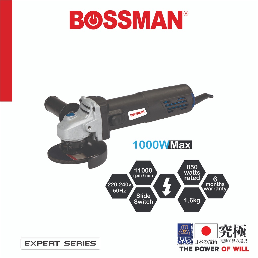 BOSSMAN - 4" Angle Grinder (1000W)(Slim Body)(EXPERT-SERIES)(SIRIM ...
