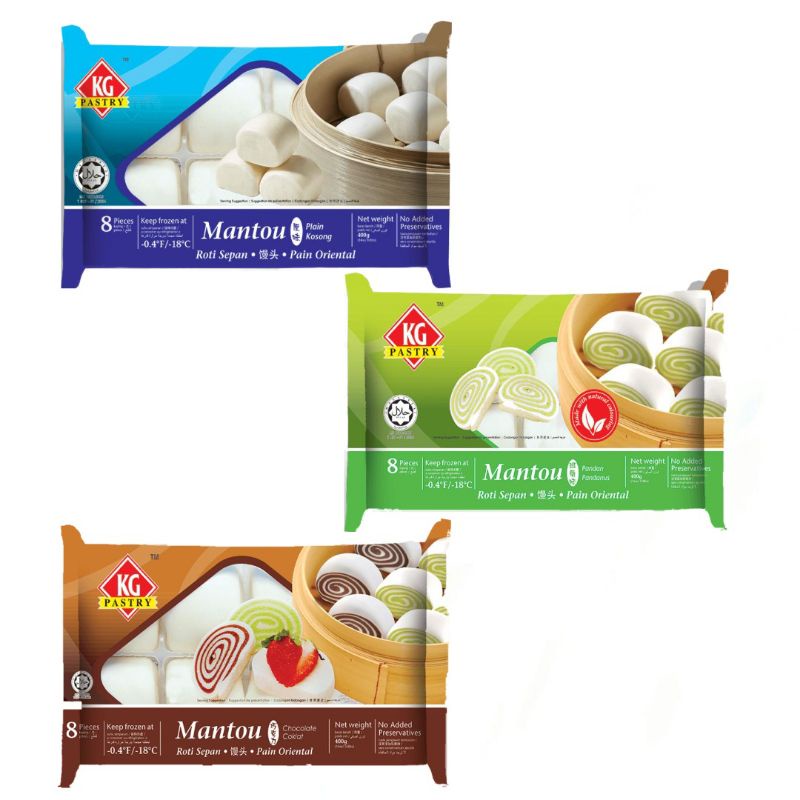 ( Self Pick Up / Delivery Only ) KG Pastry Mantou 8 pcs - 400g ( Plain / Pandan / Chocolate ...