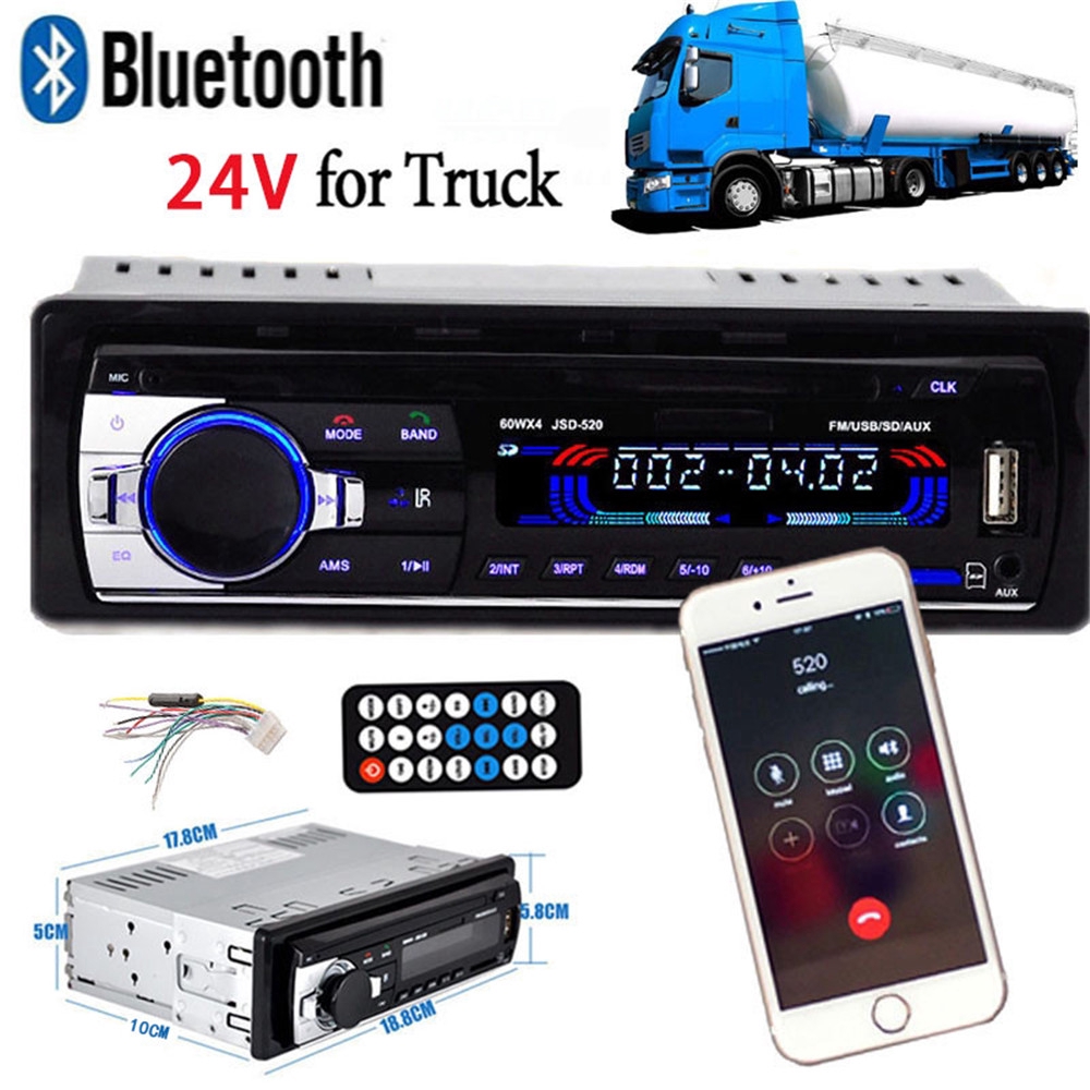 24V 12Pin 1DIN Car MP3 Player FM Radio In Dash Bluetooth /USB/TF WMA w ...
